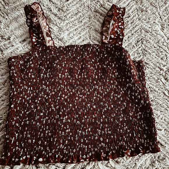 SHEIN | Tops | Maroon Crop Top With White Flowers Womens Size Xl But ...